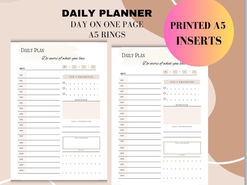 A5 Daily Planner Inserts - Undated, Double-sided, One Day per Page ...