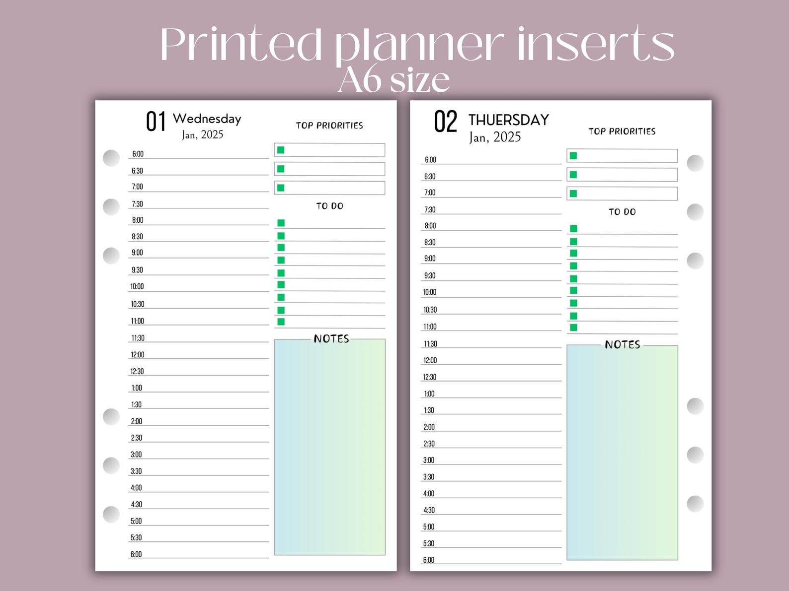 2026 PRINTED / A6 Personal Size Daily Planner Inserts - Dated, Double ...