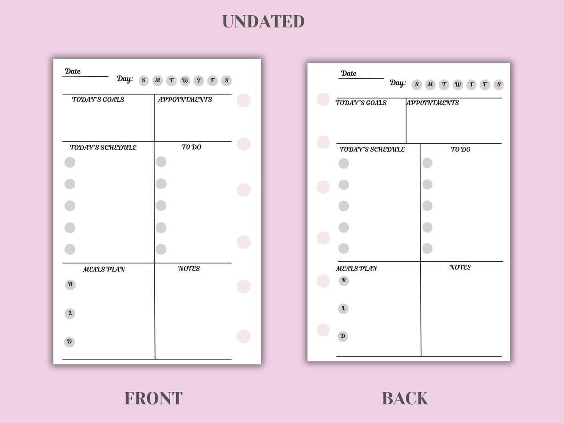 A7 Daily Planner Inserts - Undated, Double-sided, Pocked PM Small Size ...
