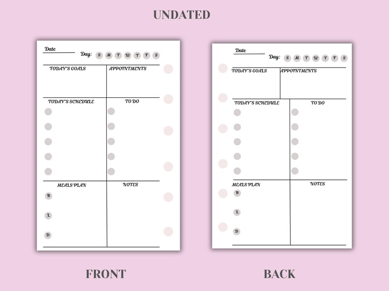A7 Daily Planner Inserts - Undated, Double-sided, Pocked PM Small Size ...
