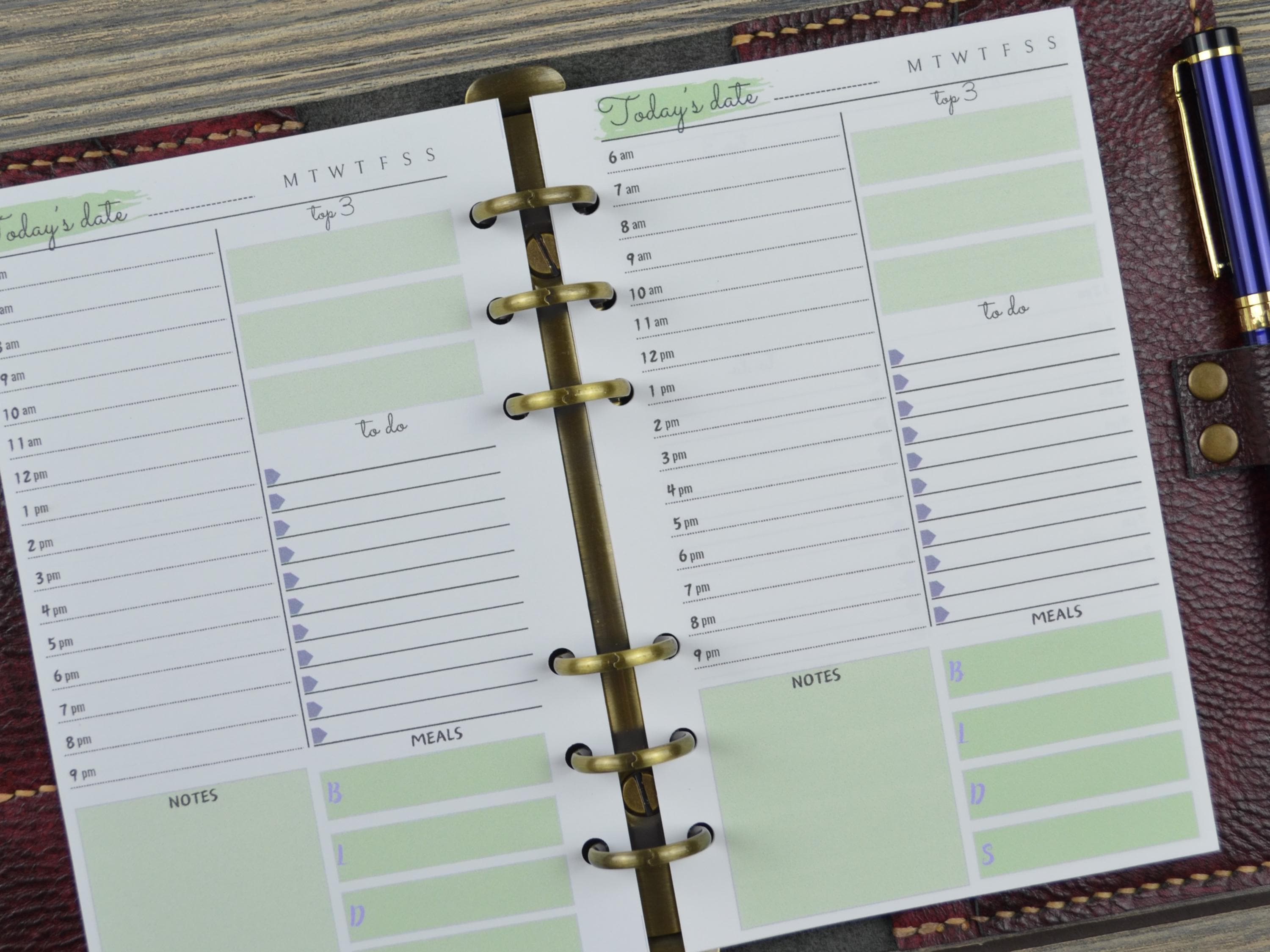 PRINTED / A6 Personal Size Daily Planner Inserts - Undated, Double ...