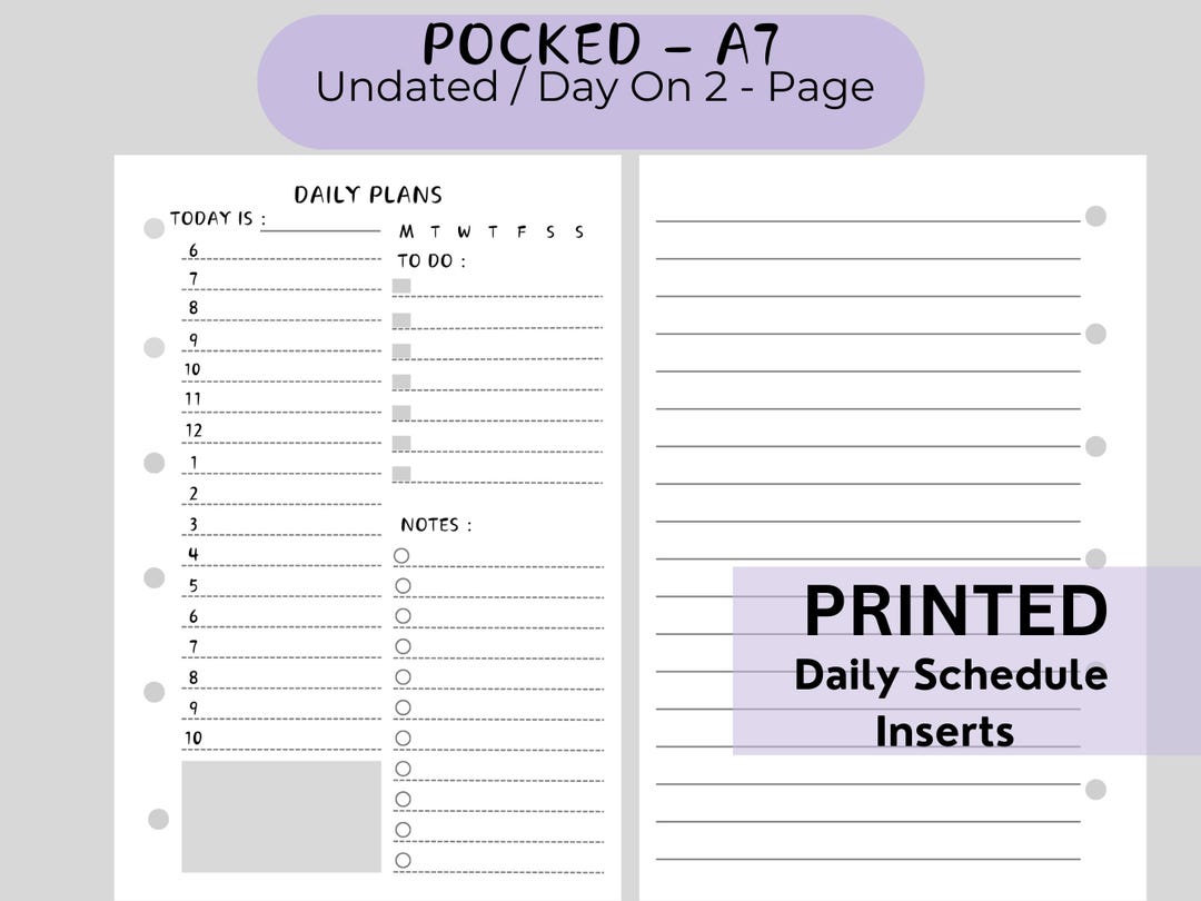A7 Daily Planner Inserts - Undated, Double-sided, Pocked PM Small Size ...