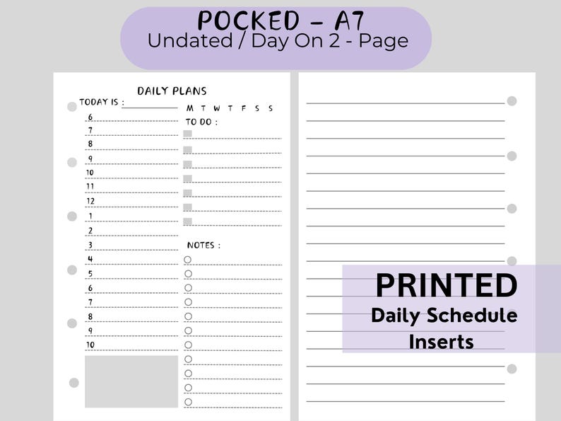 A7 Daily Planner Inserts - Undated, Double-sided, Pocked PM Small Size ...