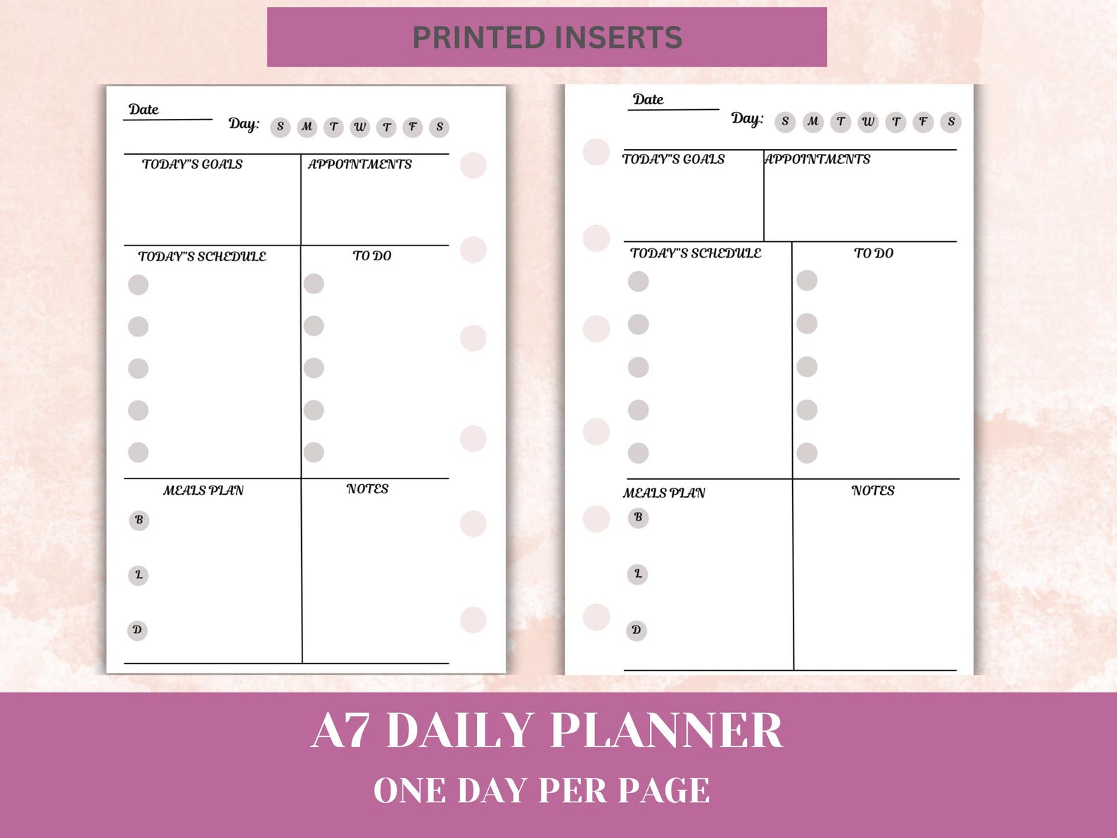 A7 Daily Planner Inserts - Undated, Double-sided, Pocked PM Small Size ...