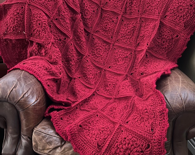 Vintage Granny Square Lap Blanket - Red Multi Color Classic Afghan - 48 ...