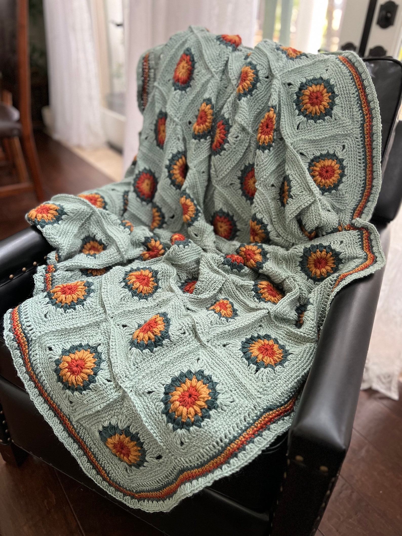 Handmade Crochet Granny Square Sea Foam Blue Teal Mustard Yellow Amber ...