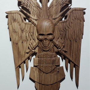 Wood Carving Plaque Harley Davidson Motor Cycles Biker Skull Wood Carving Plaque Harley Davidson Motor Cycles Biker Skull