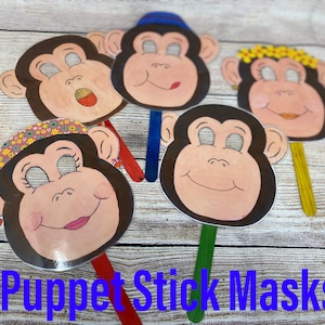 Five Little Monkeys Swinging on a Tree/puppet Sticks Masks/role Playing ...
