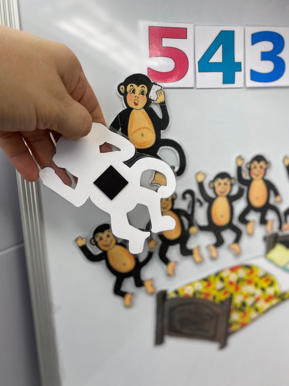 Learning & School 5 Little Monkeys jumping on the bedMagnetic Story ...