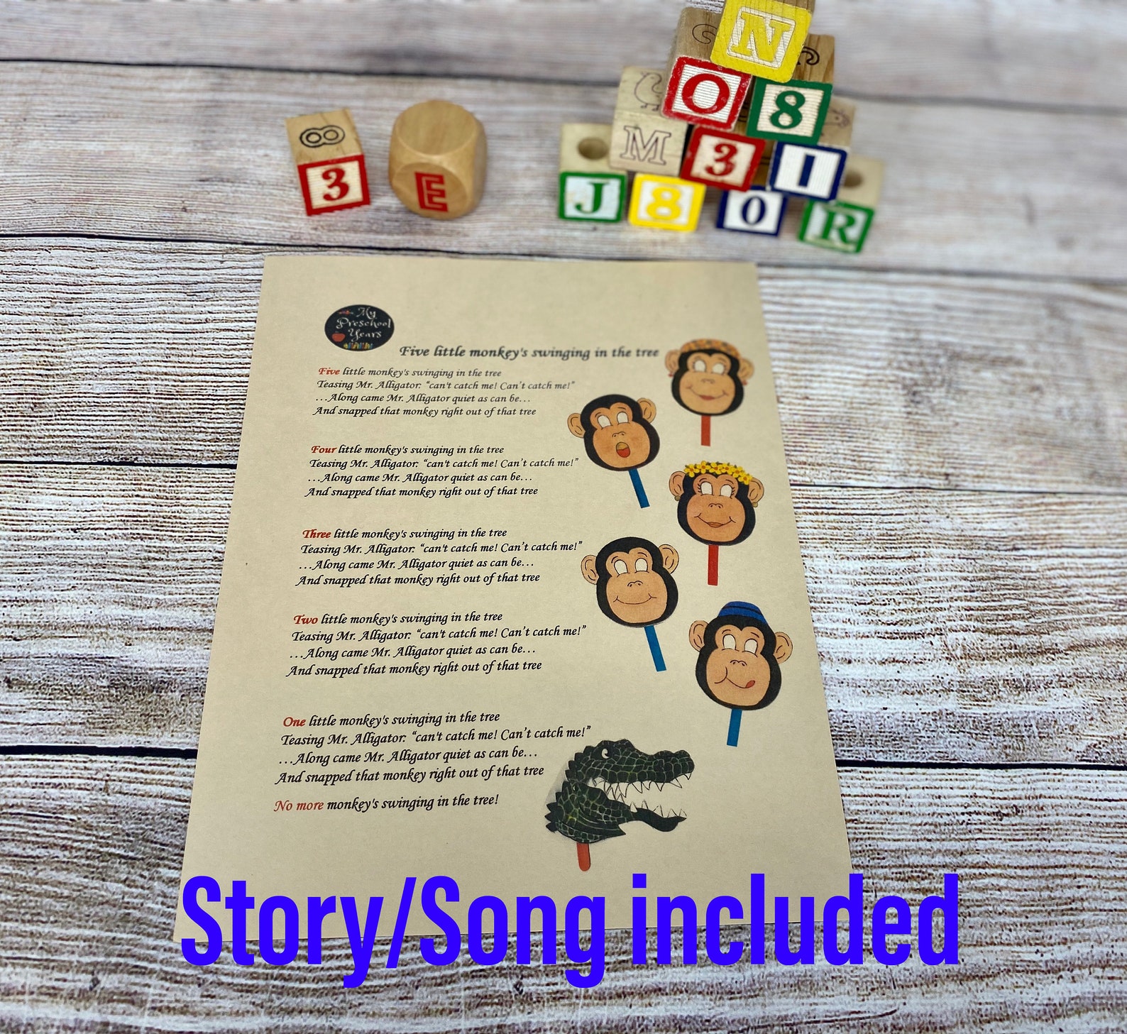 Five Little Monkeys Swinging on a Tree/puppet Sticks | Etsy