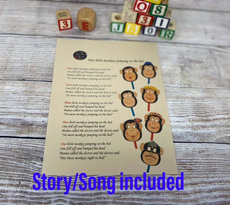 Five Little Monkeys Jumping on the Bed/ Puppet Sticks | Etsy