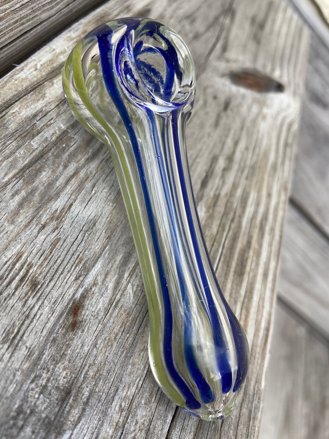 Green and Blue Glass Stripped Pipe - Etsy