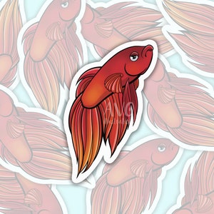 Grumpy Veiltail Betta Fish Sticker - Red, Blue, Green (glossy Vinyl) - Etsy