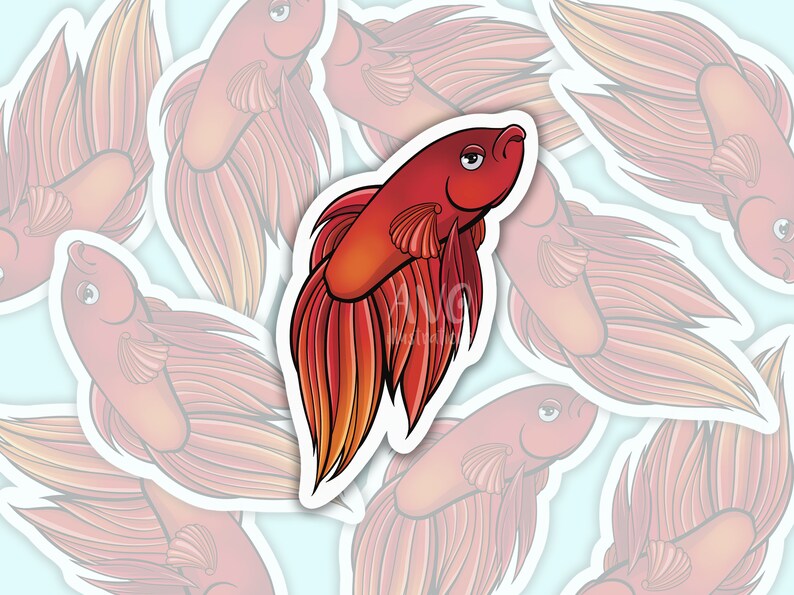 Grumpy Veiltail Betta Fish Sticker Red Blue Green glossy - Etsy