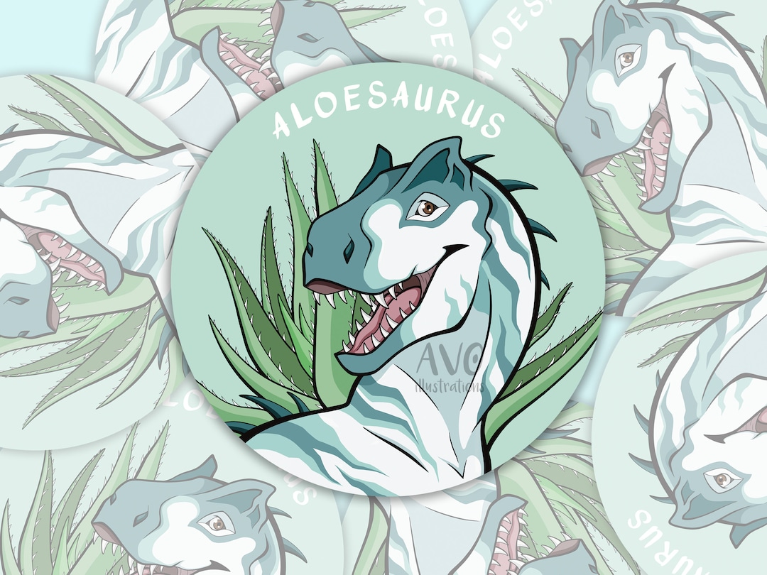 Aloesaurus Dinosaur Sticker Punny Allosaurus Plant Sticker glossy Vinyl ...