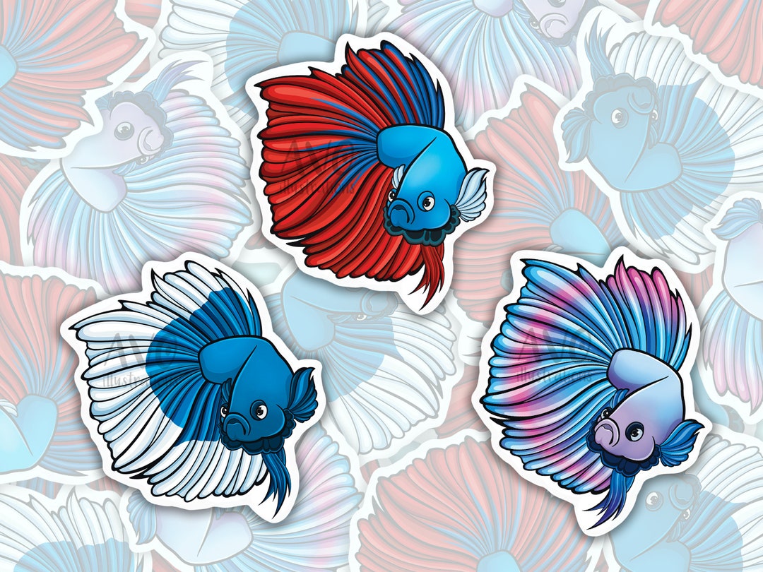 Flaring Betta Fish Sticker Red and Blue, Blue and White, Purple glossy ...
