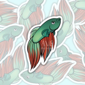 Grumpy Veiltail Betta Fish Sticker - Red, Blue, Green (glossy Vinyl) - Etsy