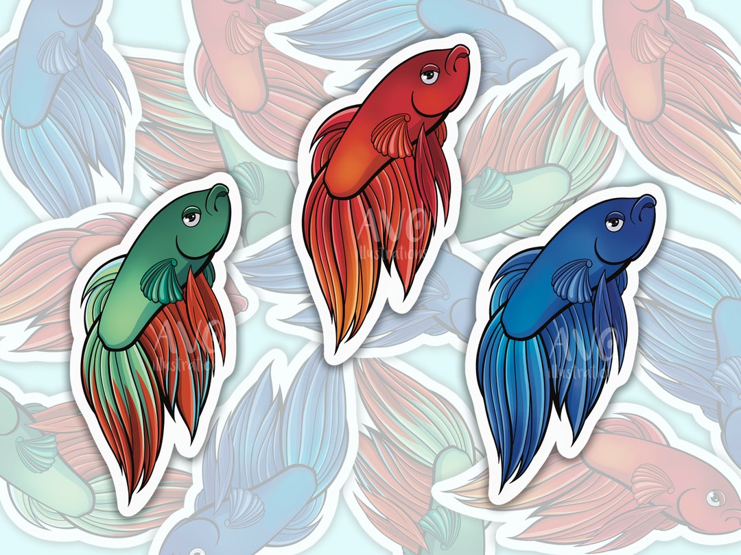 Grumpy Veiltail Betta Fish Sticker - Red, Blue, Green (glossy Vinyl) - Etsy