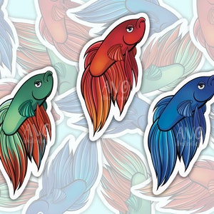 Grumpy Veiltail Betta Fish Sticker - Red, Blue, Green (glossy Vinyl) - Etsy