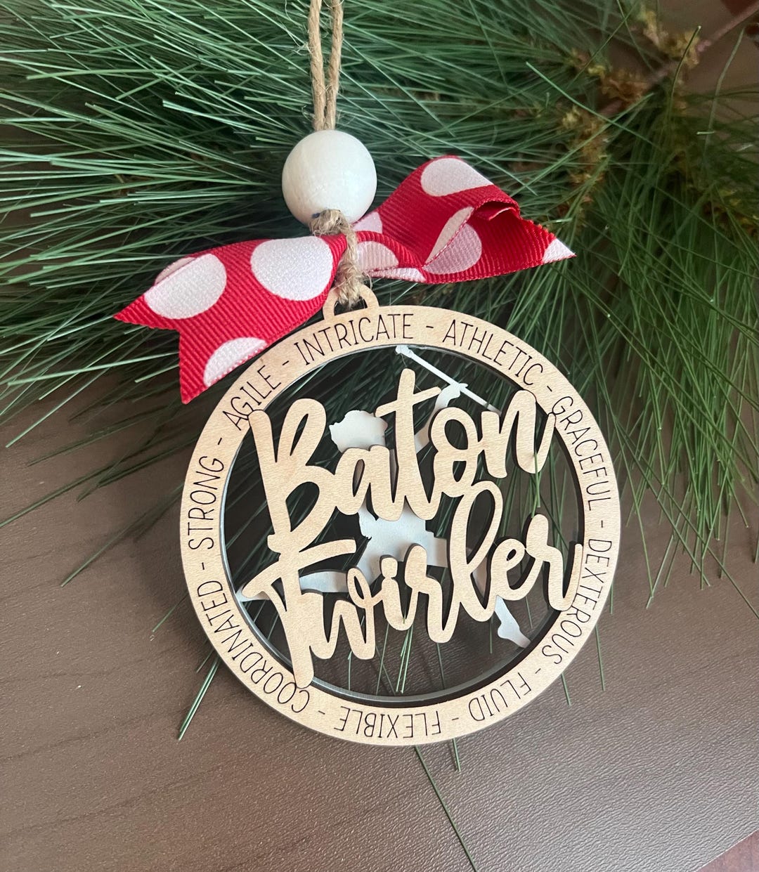 Multi Layered Wood Engraved Baton Twirler Ornament or Car Charm - Etsy