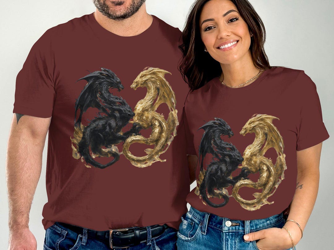 Dragon T-shirt, Black and Gold Dragon Design T-shirt, Fantasy Dragon ...