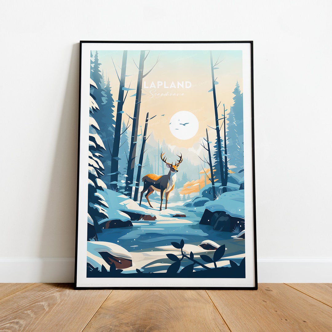 Lapland Traditional Travel Print - Scandinavia, Lapland Print, Lapland ...