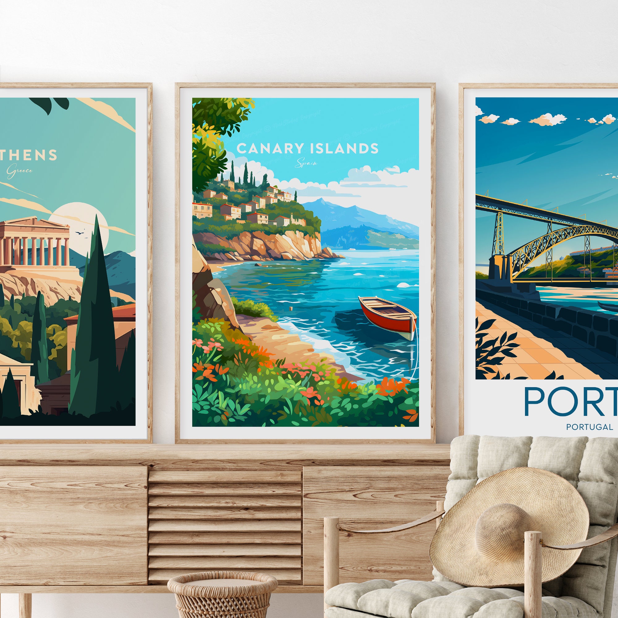 Voyage Traditionnelle Des Iles Canaries Paysage Vintage Poster