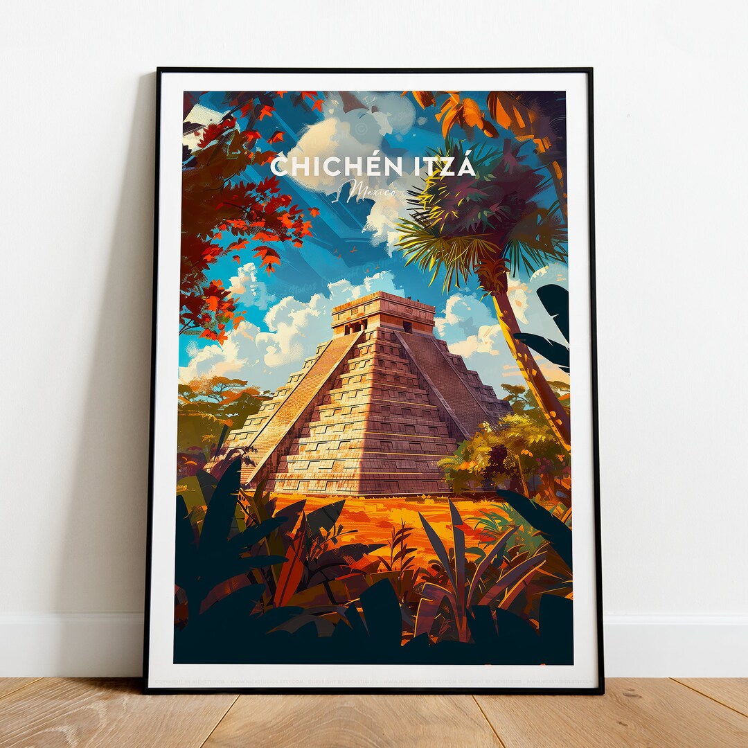 Chichén Itzá Traditional Travel Print - Mexico, Chichen Itza Poster ...
