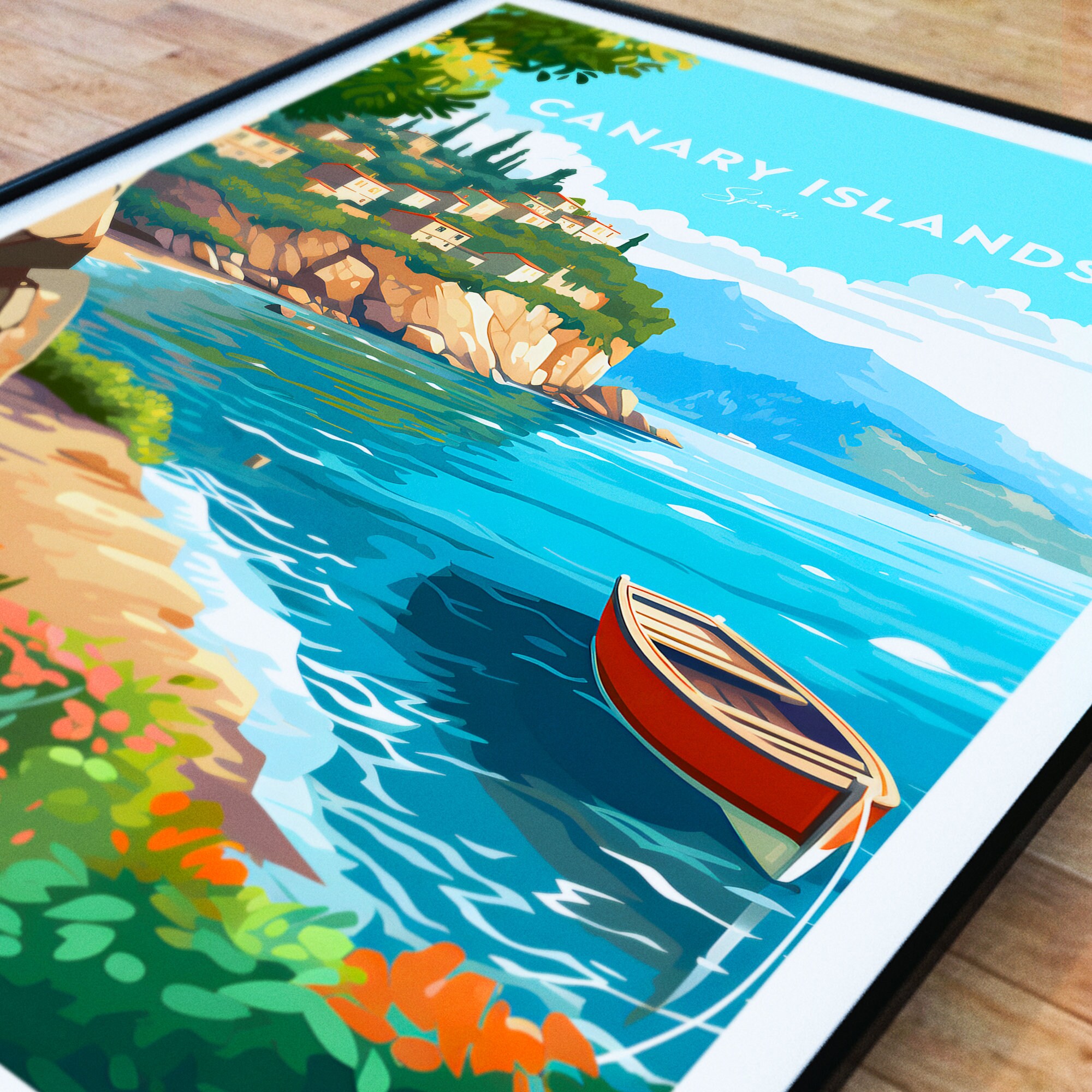 Voyage Traditionnelle Des Iles Canaries Paysage Vintage Poster