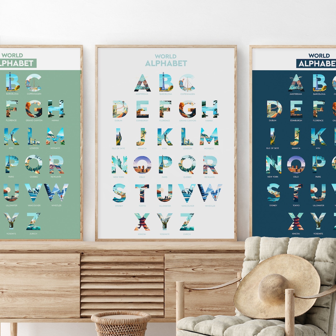 Personalised World Alphabet - Kids Educational Poster. Any Colour - Any ...