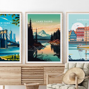 Lake Taupo Traditional Travel Print - New Zealand, Lake Taupo Poster ...