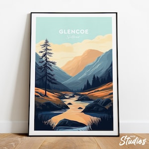 Glencoe Traditional Travel Print - Scotland, Glencoe Poster, Scotland ...