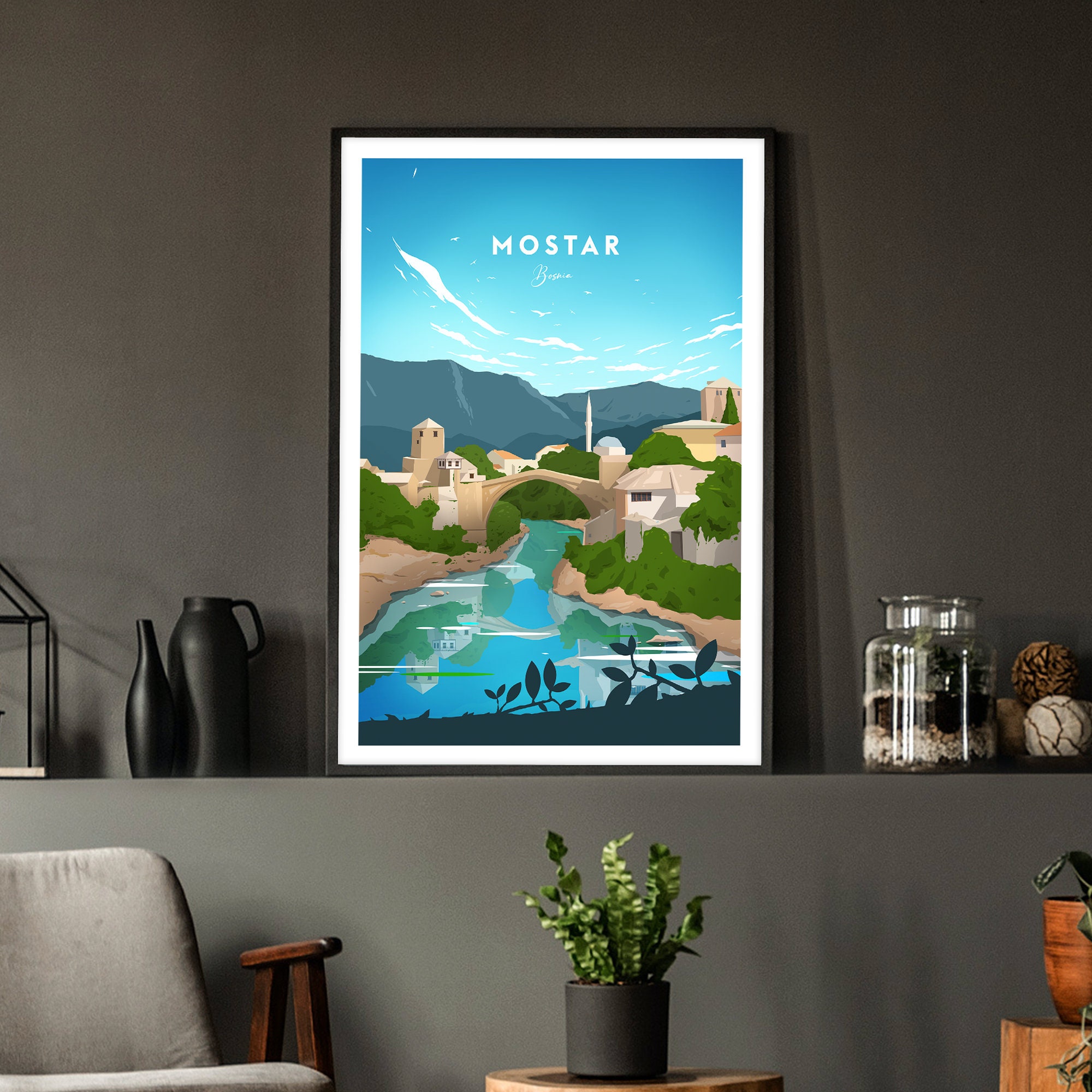 Mostar traditional travel print Bosnia | Etsy