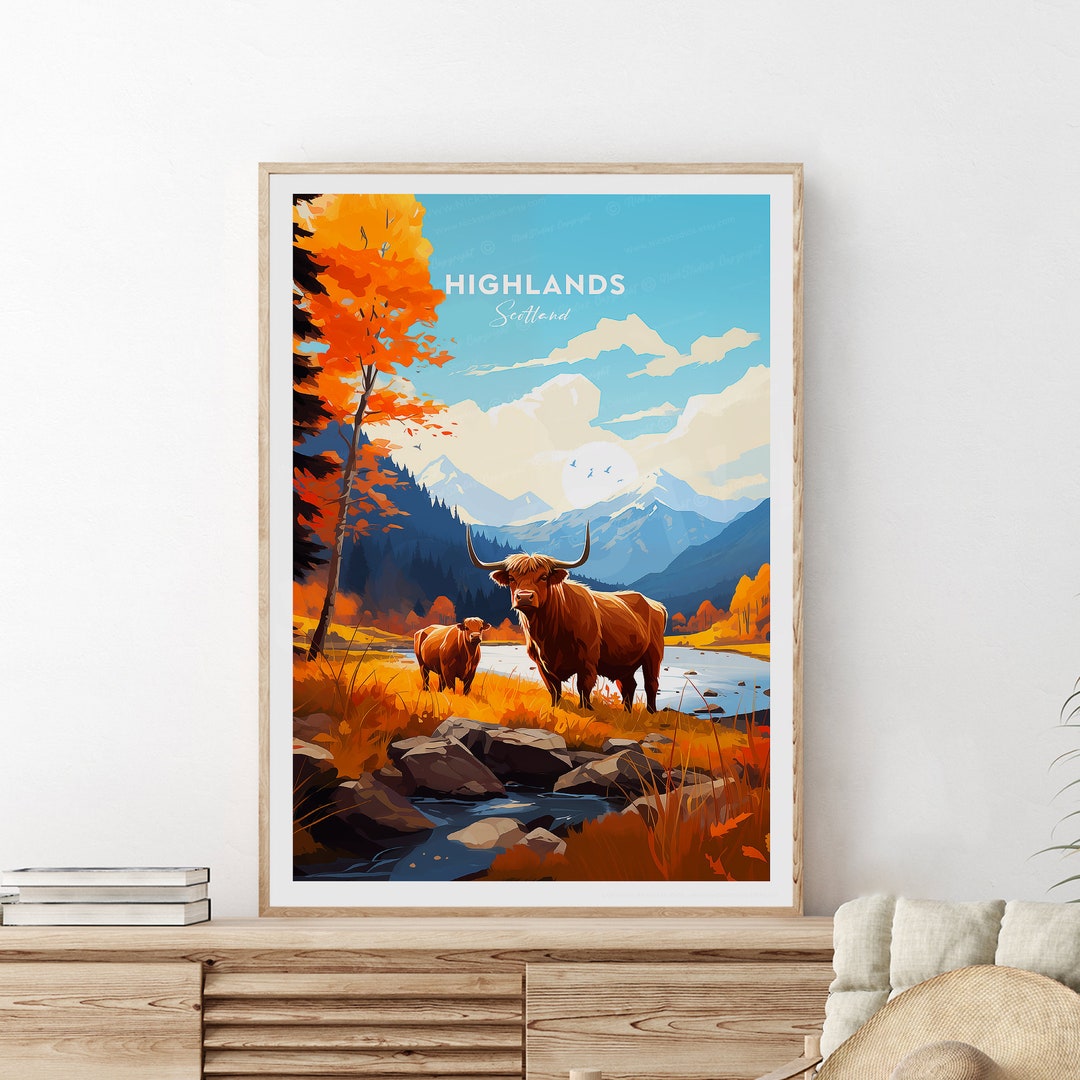 Highlands Traditional Travel Print - Scotland, Scottish Highlands ...