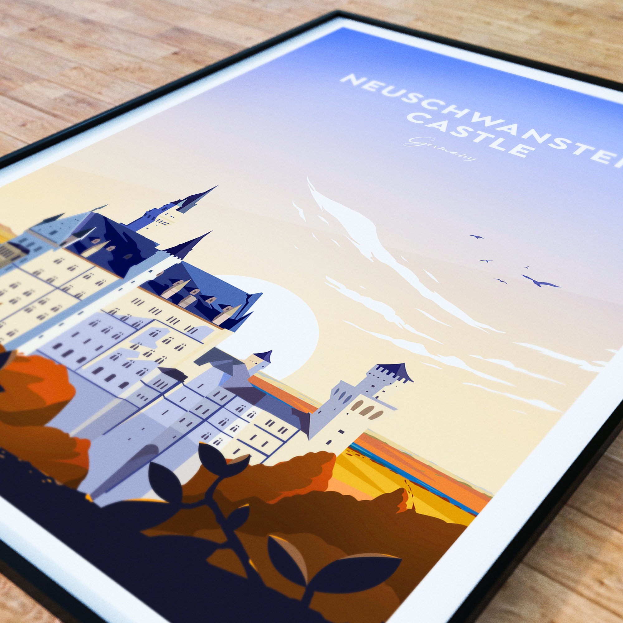 Neuschwanstein Castle traditional travel print Germany | Etsy