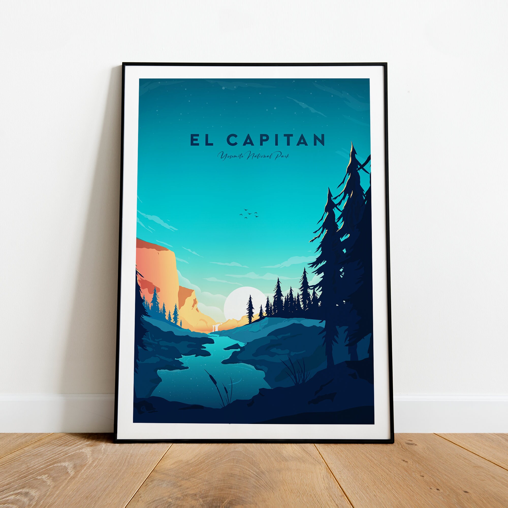 El Capitan traditional travel print Yosemite National Park | Etsy