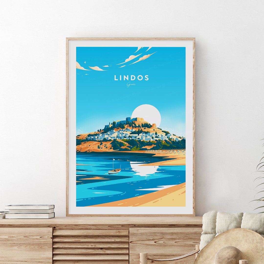 Lindos Traditional Travel Print - Greece, Lindos Poster, Wedding Gift ...