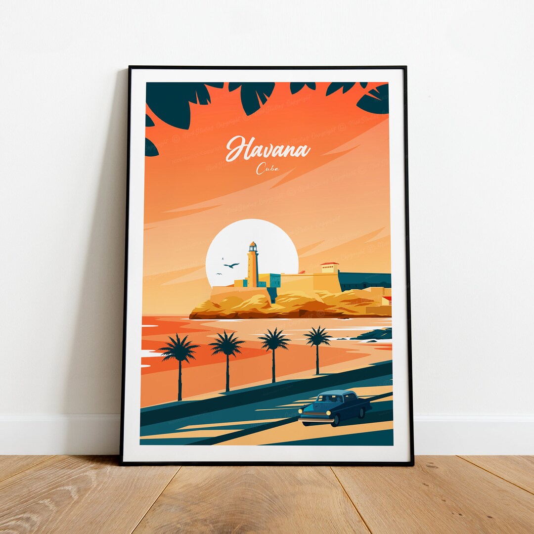 Havana Evening Traditional Travel Print, Custom Text, Personalised Gift ...