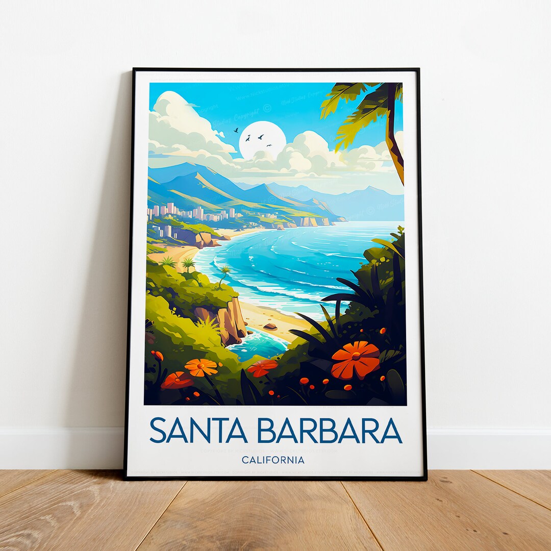Santa Barbara Travel Print - California, Santa Barbara Poster, Custom ...