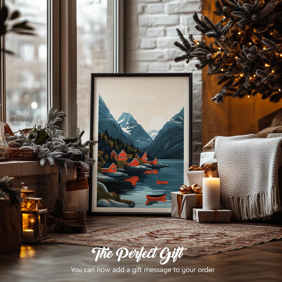 Olden Traditional Travel Print - Norway, Olden Illustration, Olden Town ...