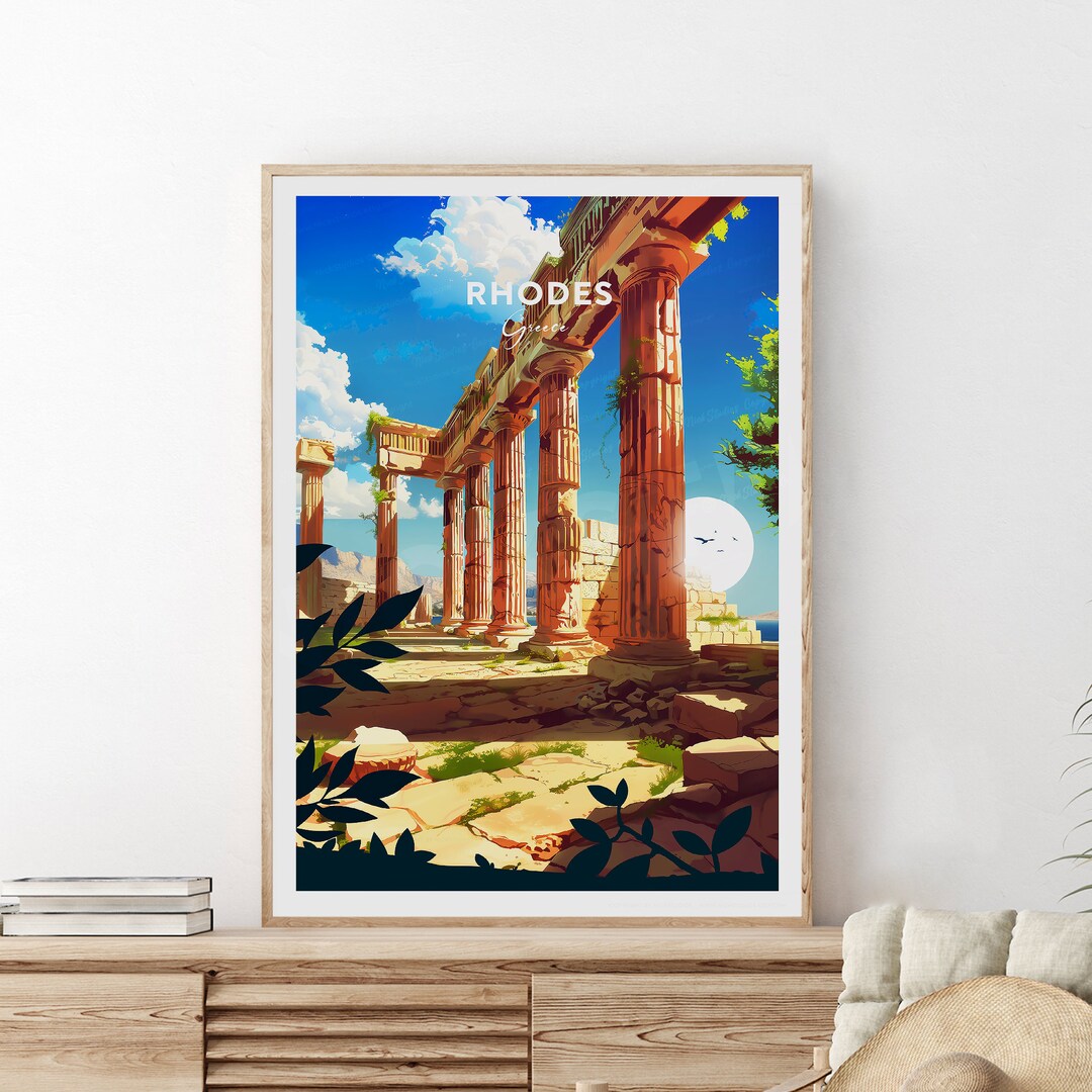 Rhodes Traditional Travel Print - Greece, Rhodes Poster, Rhodes Artwork ...