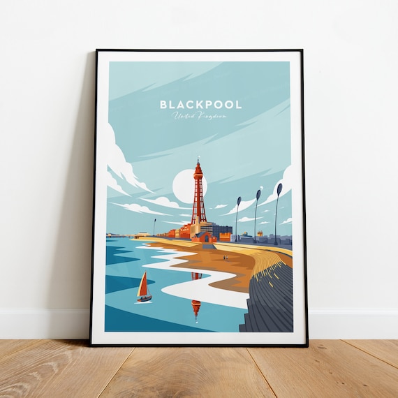Blackpool Traditional Travel Print United Kingdom Blackpool | Etsy