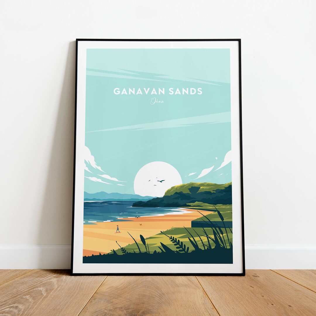 Ganavan Sands Traditional Travel Print - Oban, Scotland, Oban Travel ...