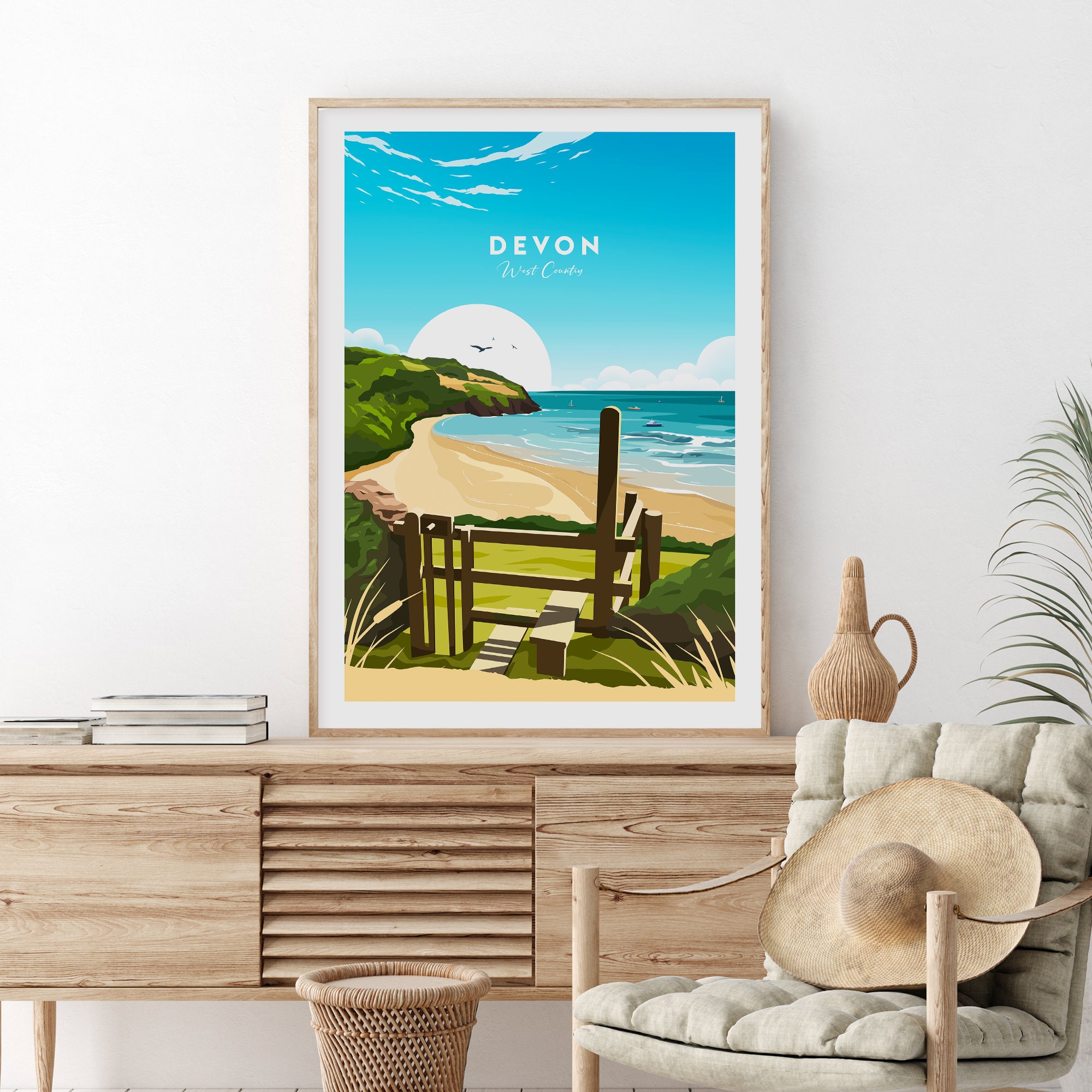 Devon traditional travel print West Country | Etsy