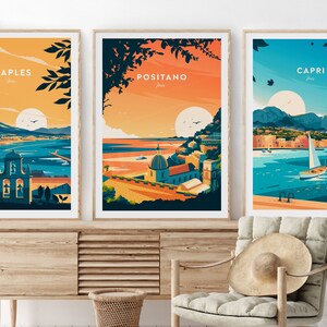 Positano Sunset Traditional Travel Print - Italy, Amalfi Poster ...