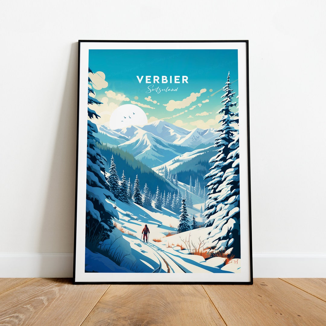 Verbier Traditional Travel Print Switzerland, Verbier Poster, Ski ...