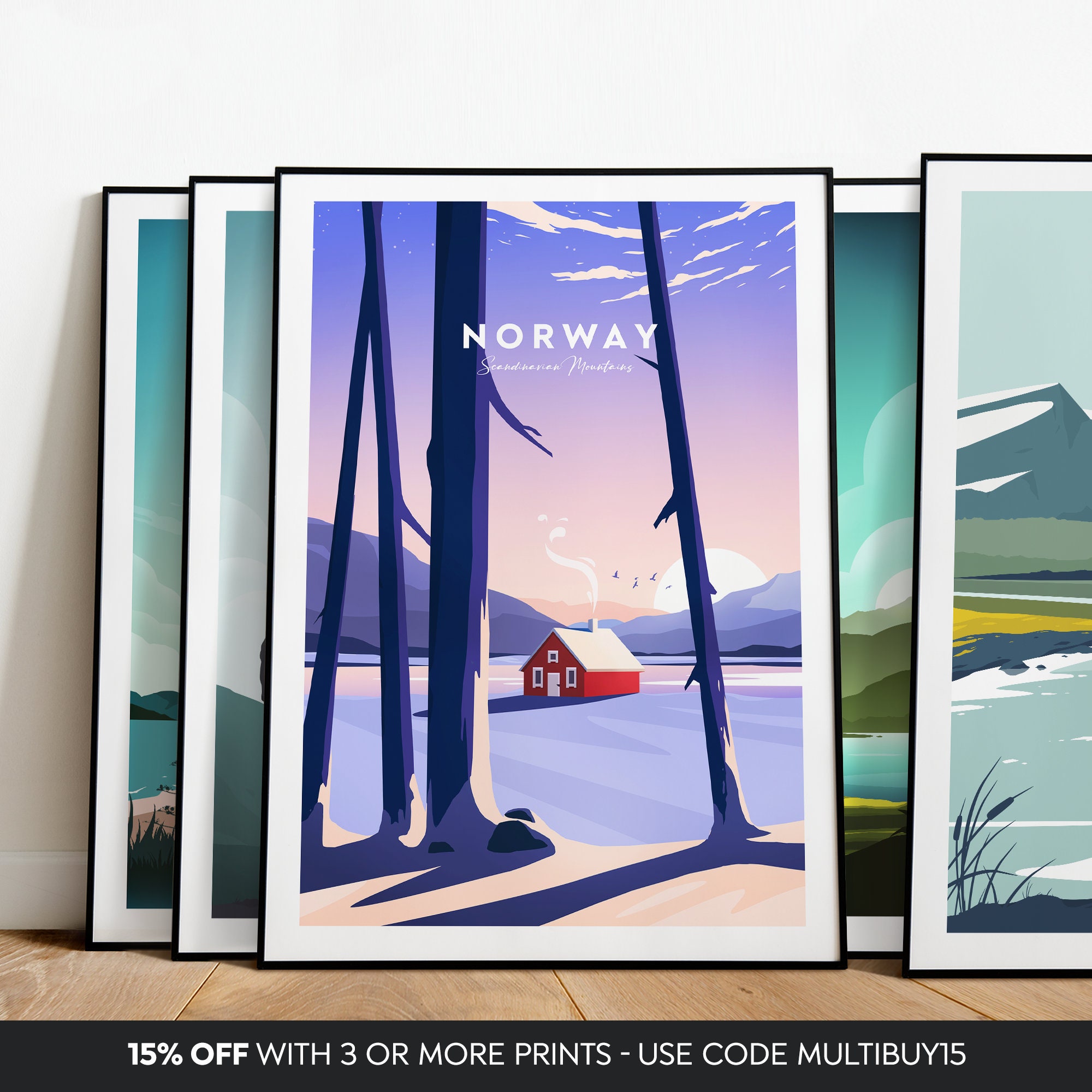 Norway Traditional Travel Print Scandinavian Mountains | Etsy