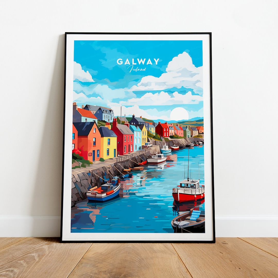 Galway Traditional Travel Print - Ireland,galway Poster, River Corrib ...