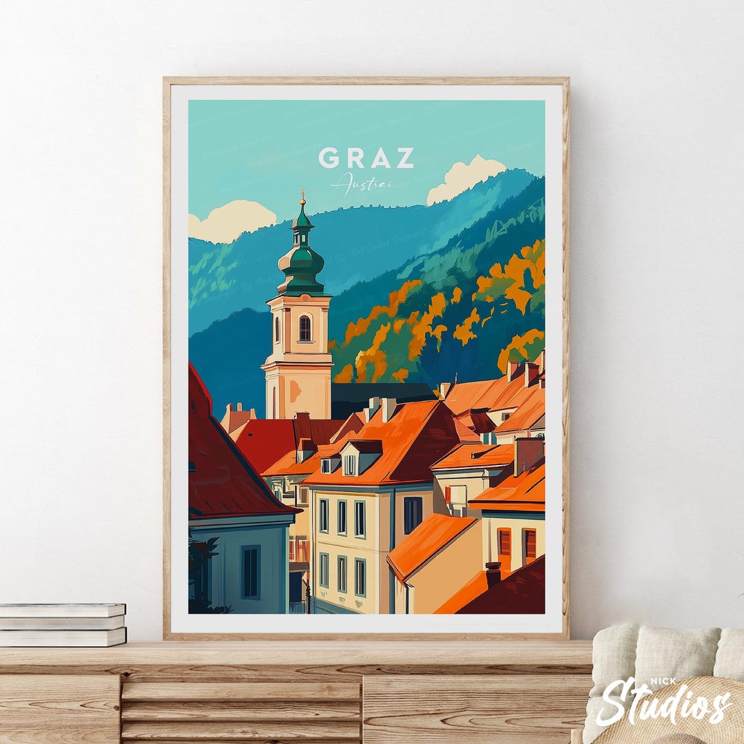 Graz Traditional Travel Print - Austria, Graz Poster, Graz Print, Graz ...