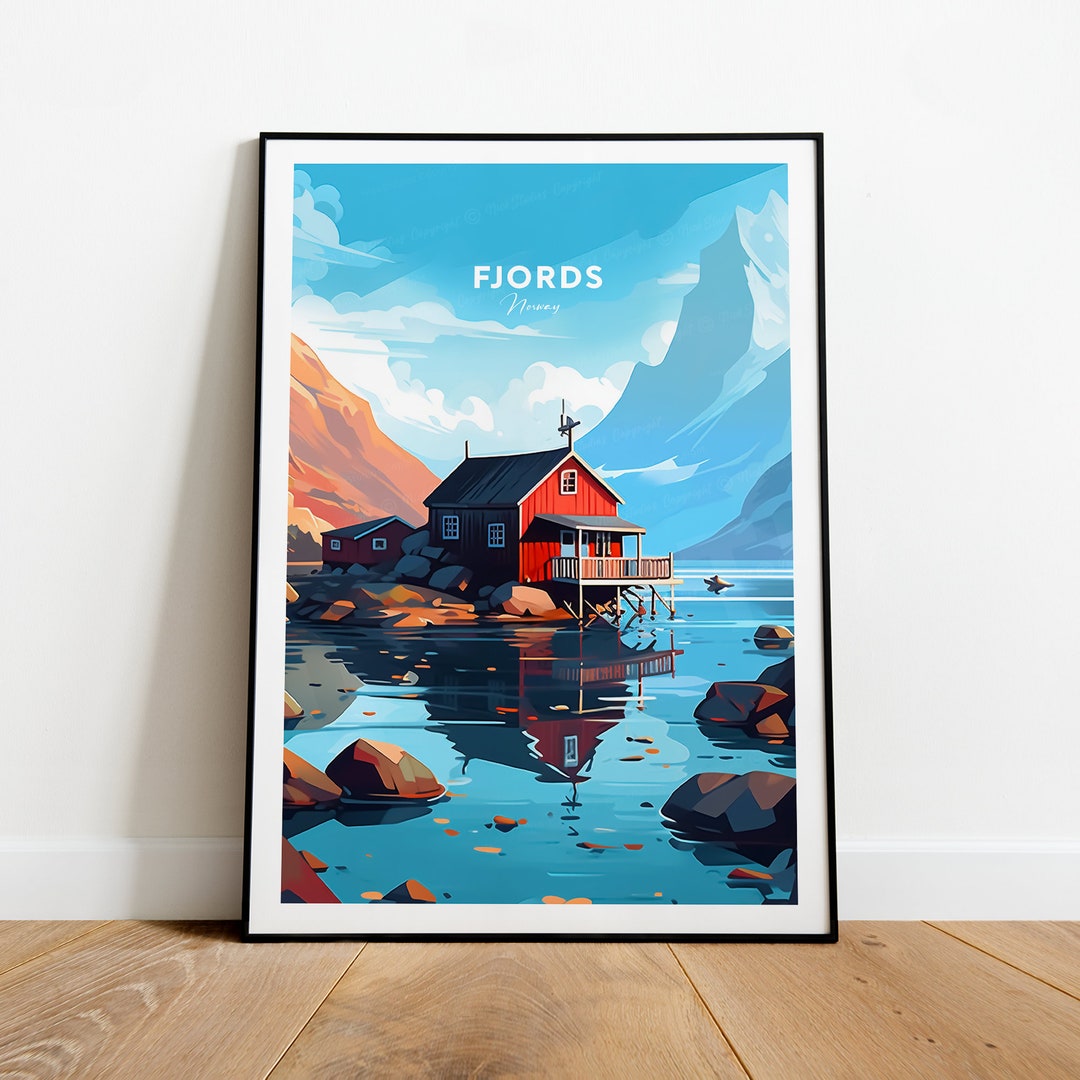 Fjords Traditional Travel Print - Norway, Fjords Posters, Fjords Print ...